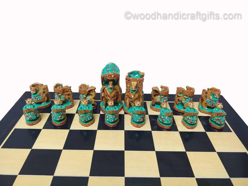 Wooden Chess Pieces with Board from India