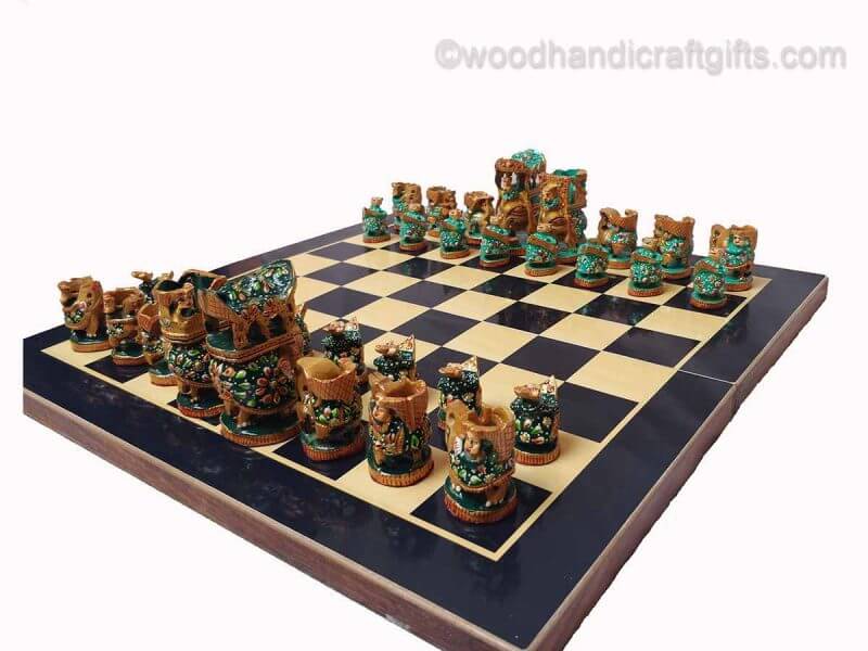 Wooden Chess Pieces with Board from India