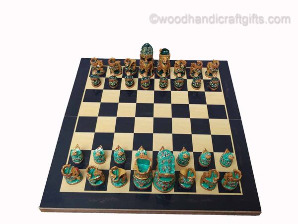 Indian Wooden Chess Pieces with Board - Krishna Handicrafts