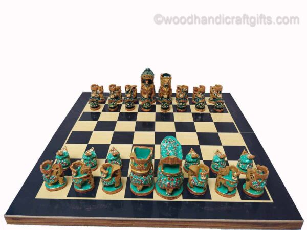 Indian Wooden Chess Pieces with Board - Krishna Handicrafts
