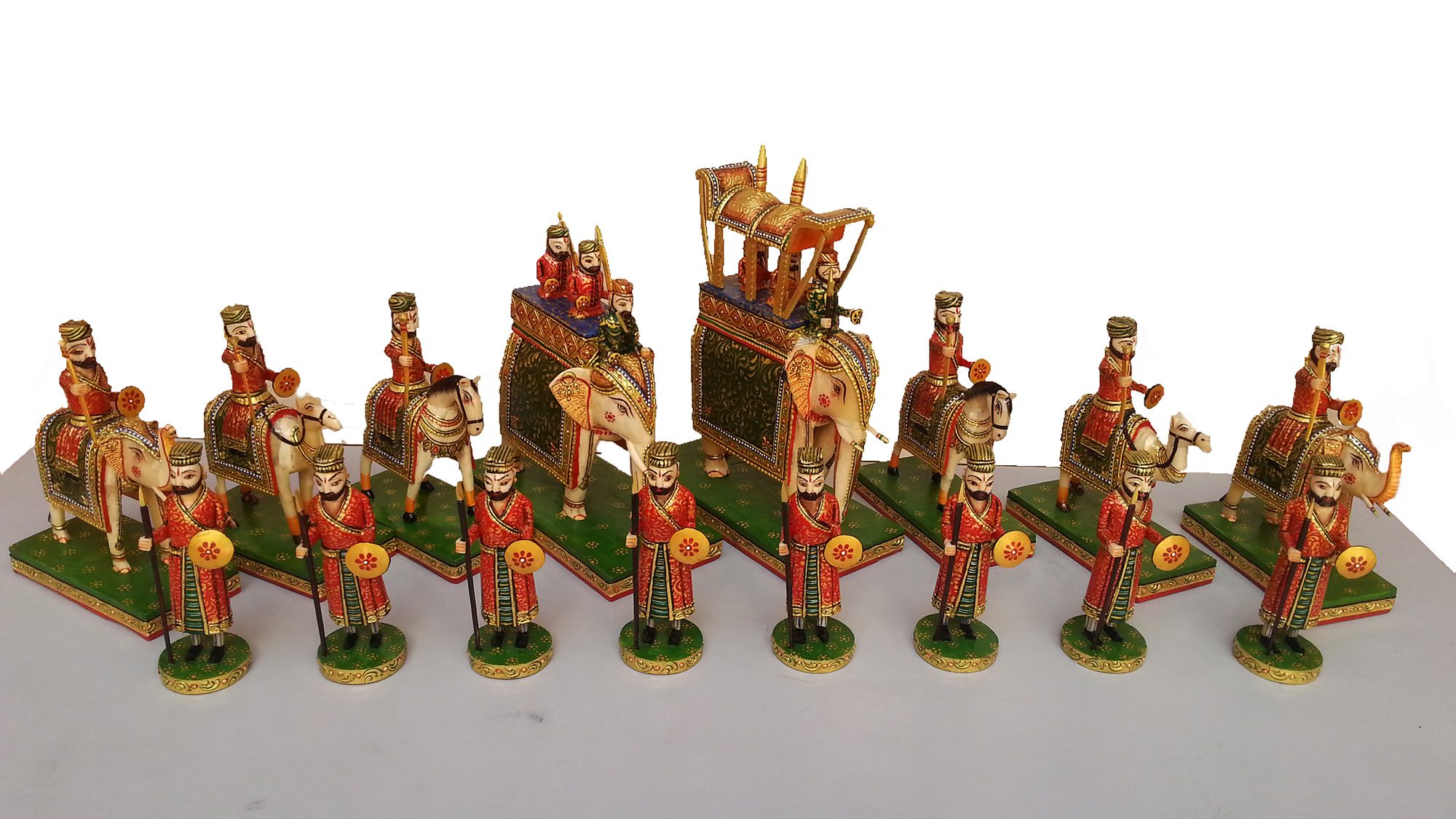 Indian Maharajah Bone Chess Pieces Camel Bone Gold Plated
