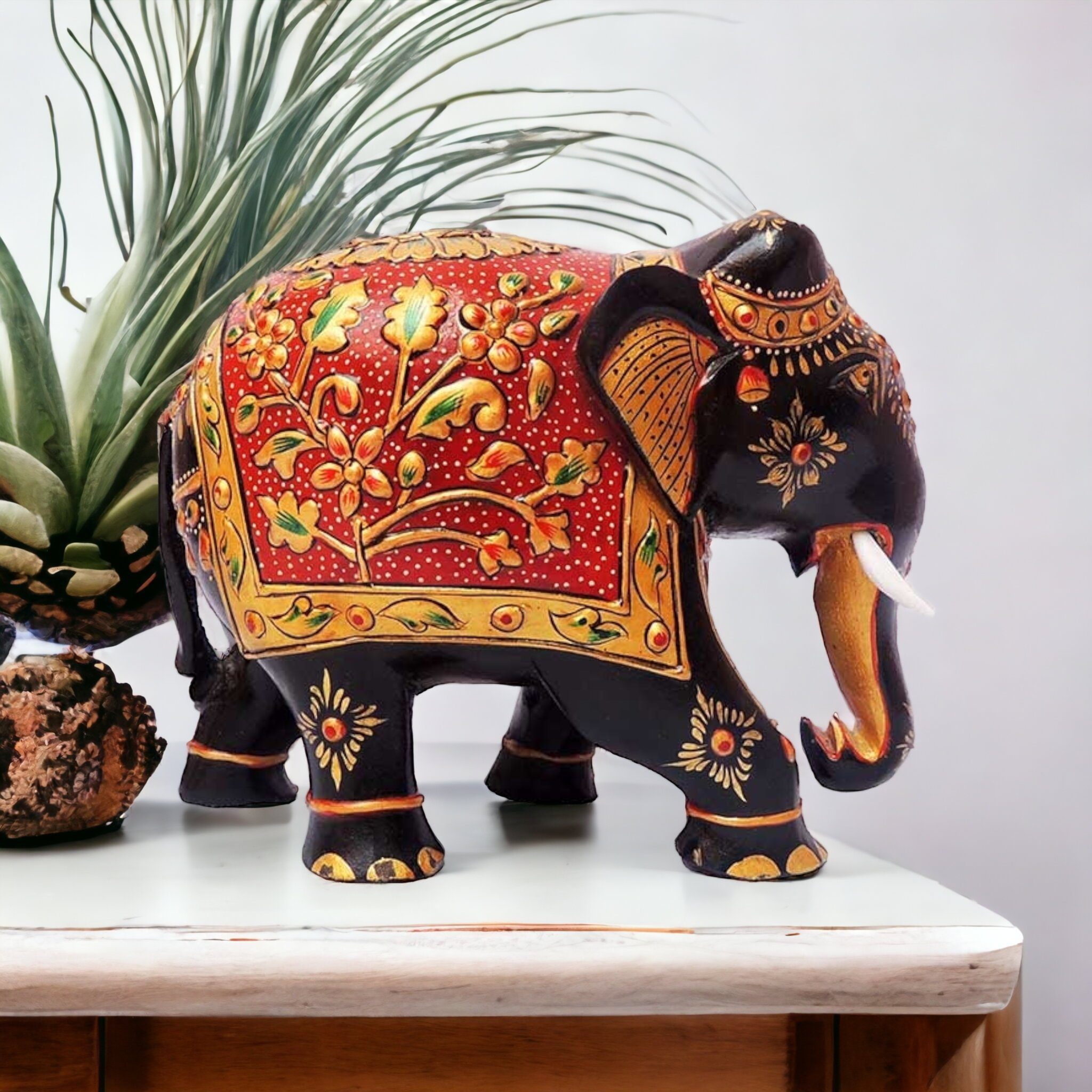 Wooden Hand Painted Elephant Statue Buy Online