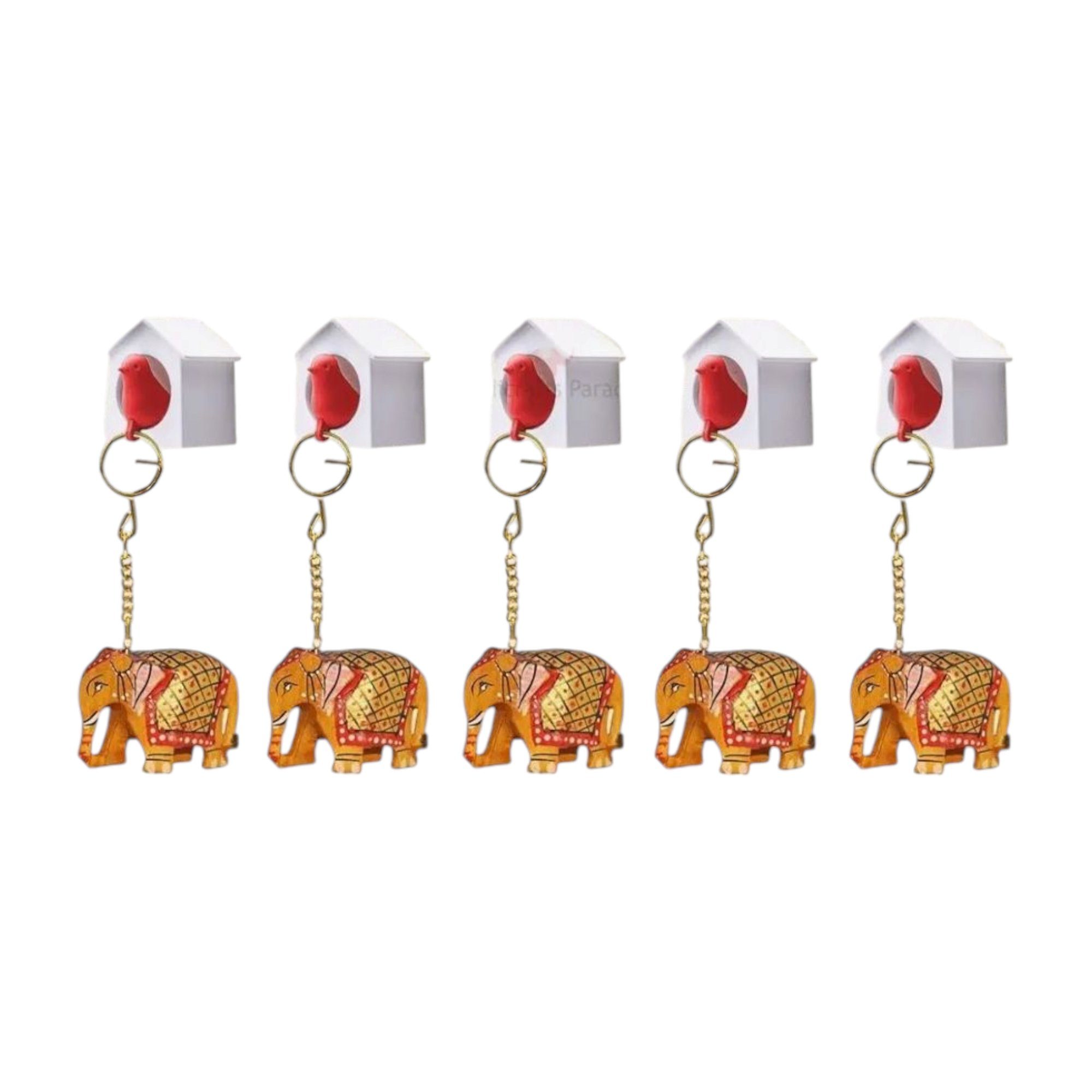 Hand-Painted Wooden Elephant Keychain Set – Pack of 6 Pcs